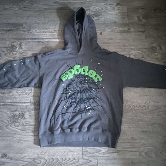Sp5der | Jackets & Coats | Spitfire Gray Hoodie With Green Spider ...